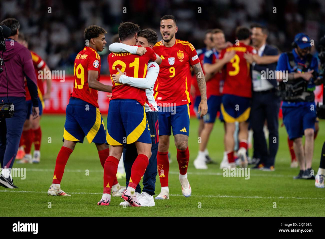 BERLIN, GERMANY - JULY 14: Mikel Oyarzabal, Joselu of Spain celebrates ...
