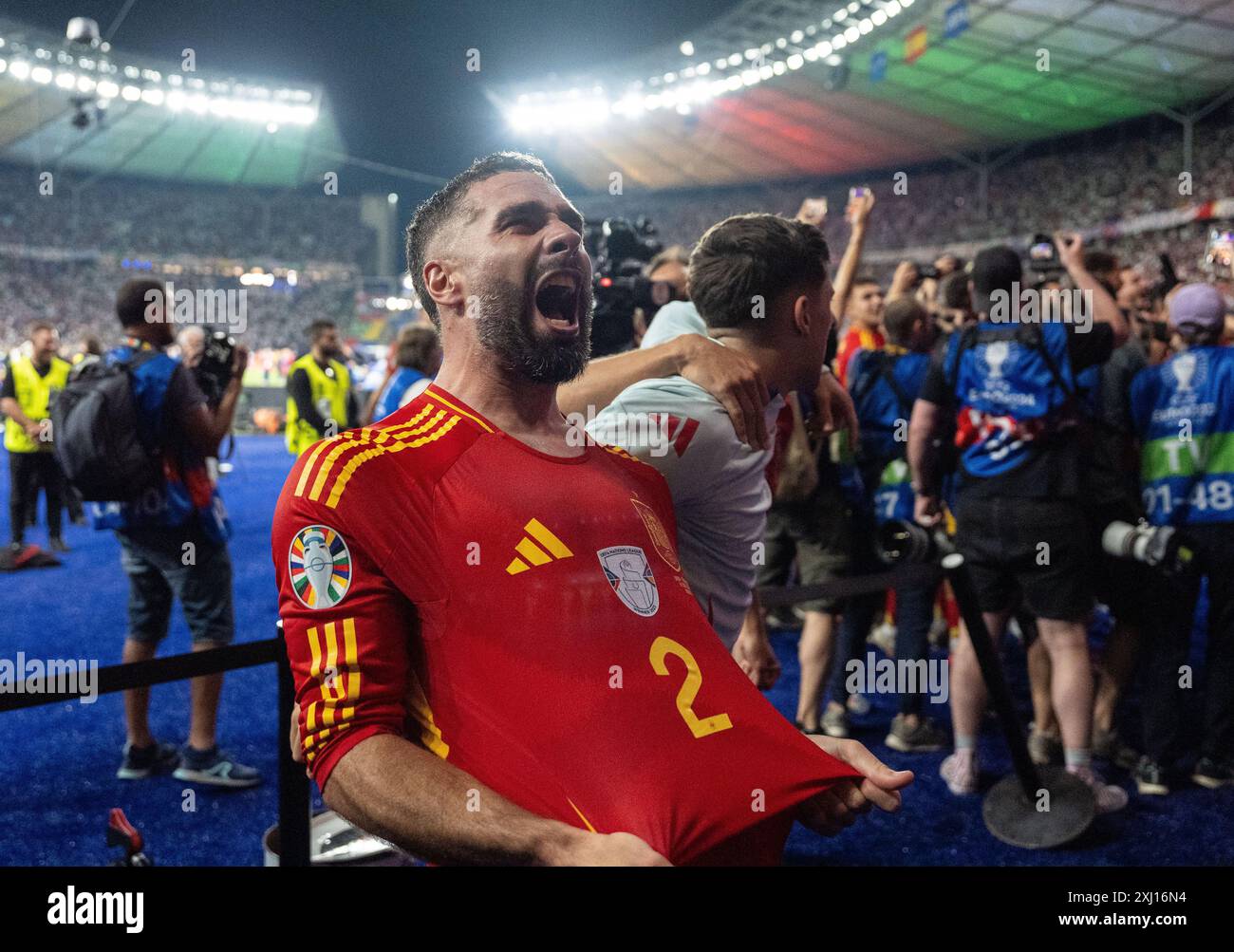 BERLIN, GERMANY - JULY 14: Dani Carvajal of Spain celebrates after ...