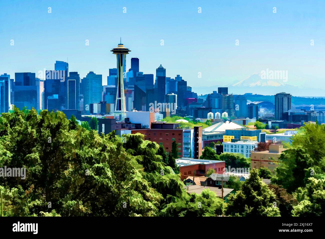 A photo illustration of the Seattle skyline taken from Kerry Park on ...