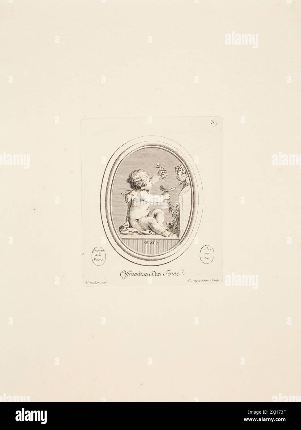 An engraving by François Boucher depicting a human figure as a victim ...