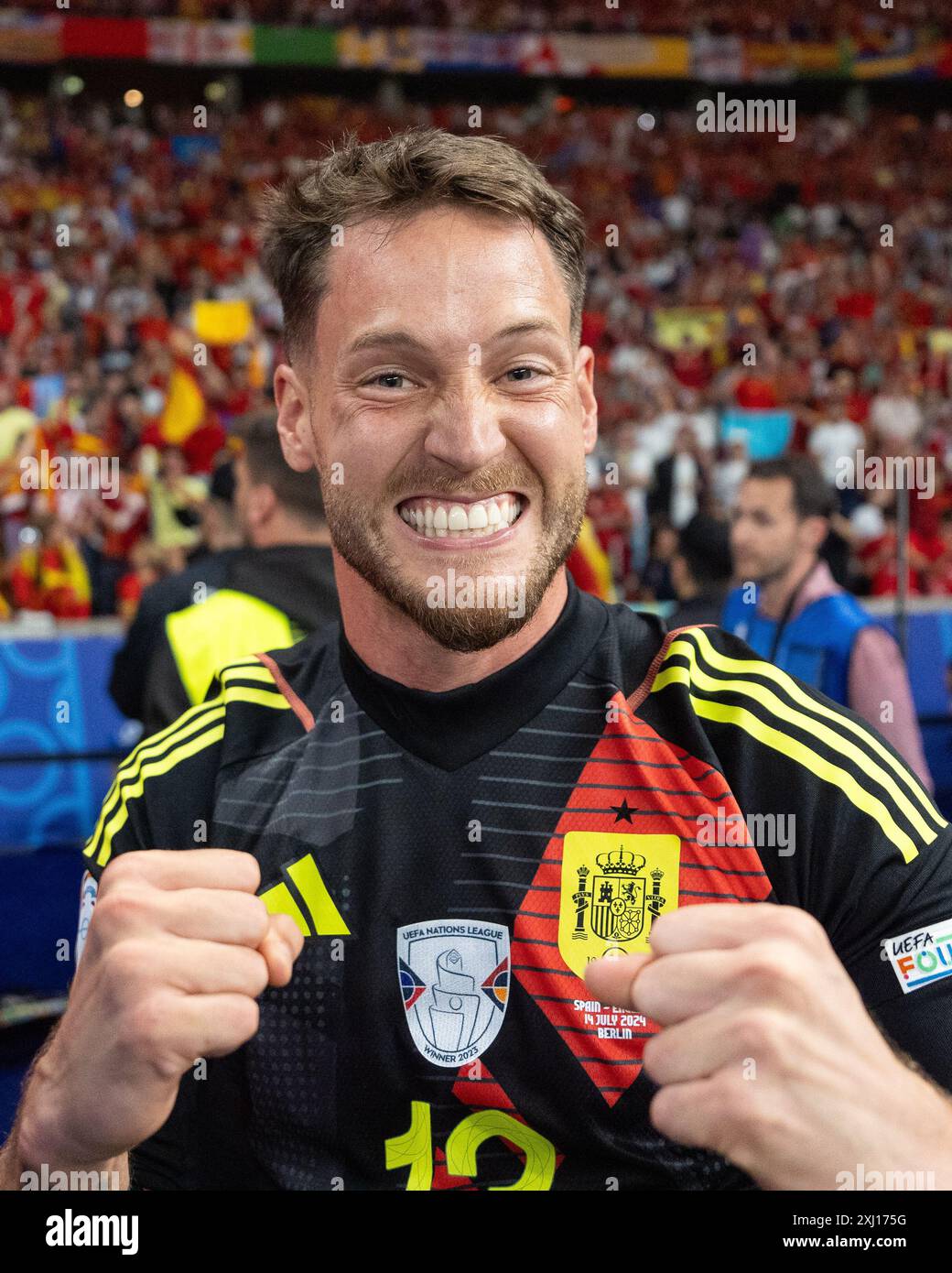BERLIN, GERMANY - JULY 14: goalkeeper Alex Remiro of Spain celebrates ...