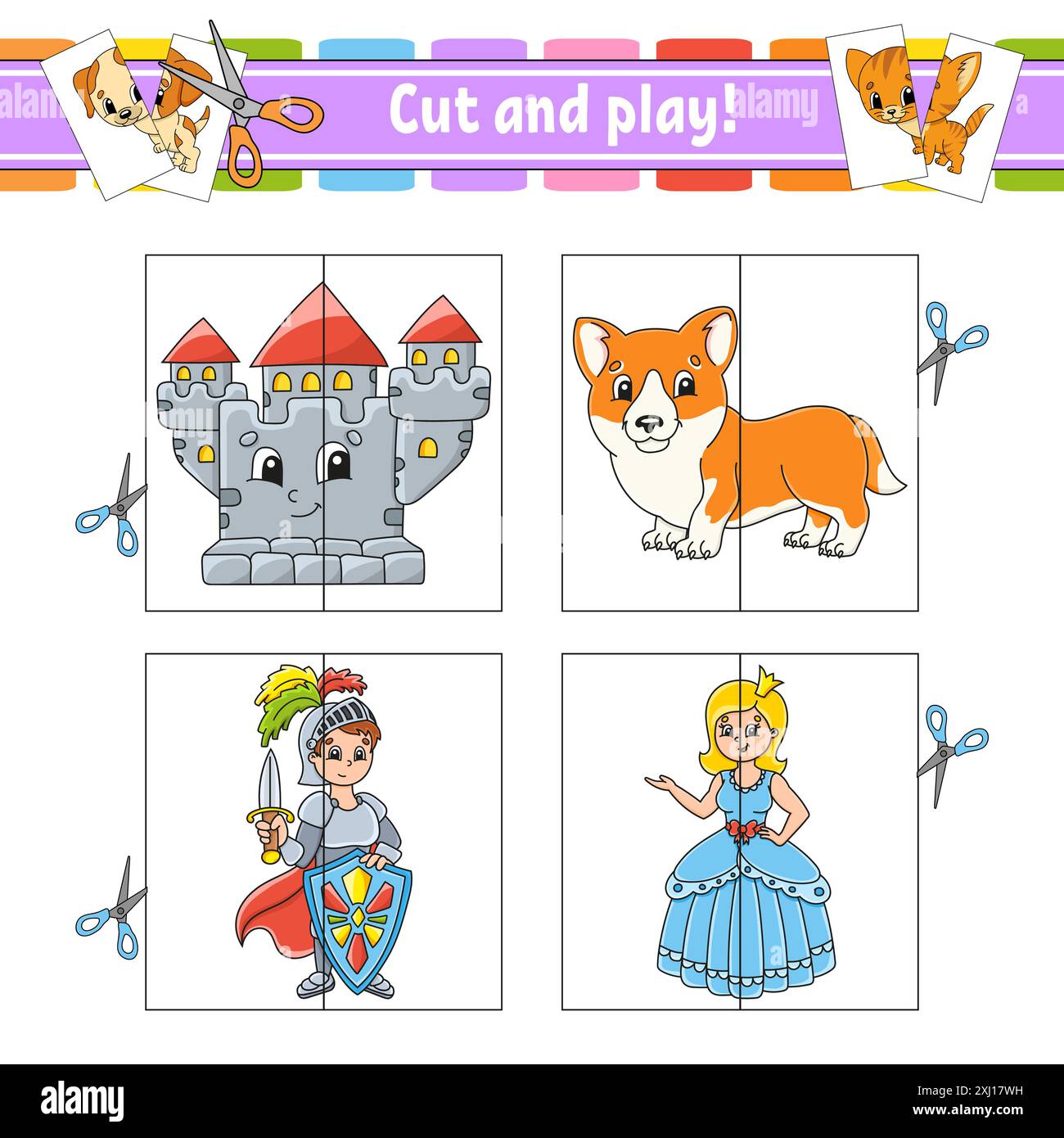 Cut and play. Flash cards. Color puzzle. Education developing worksheet ...