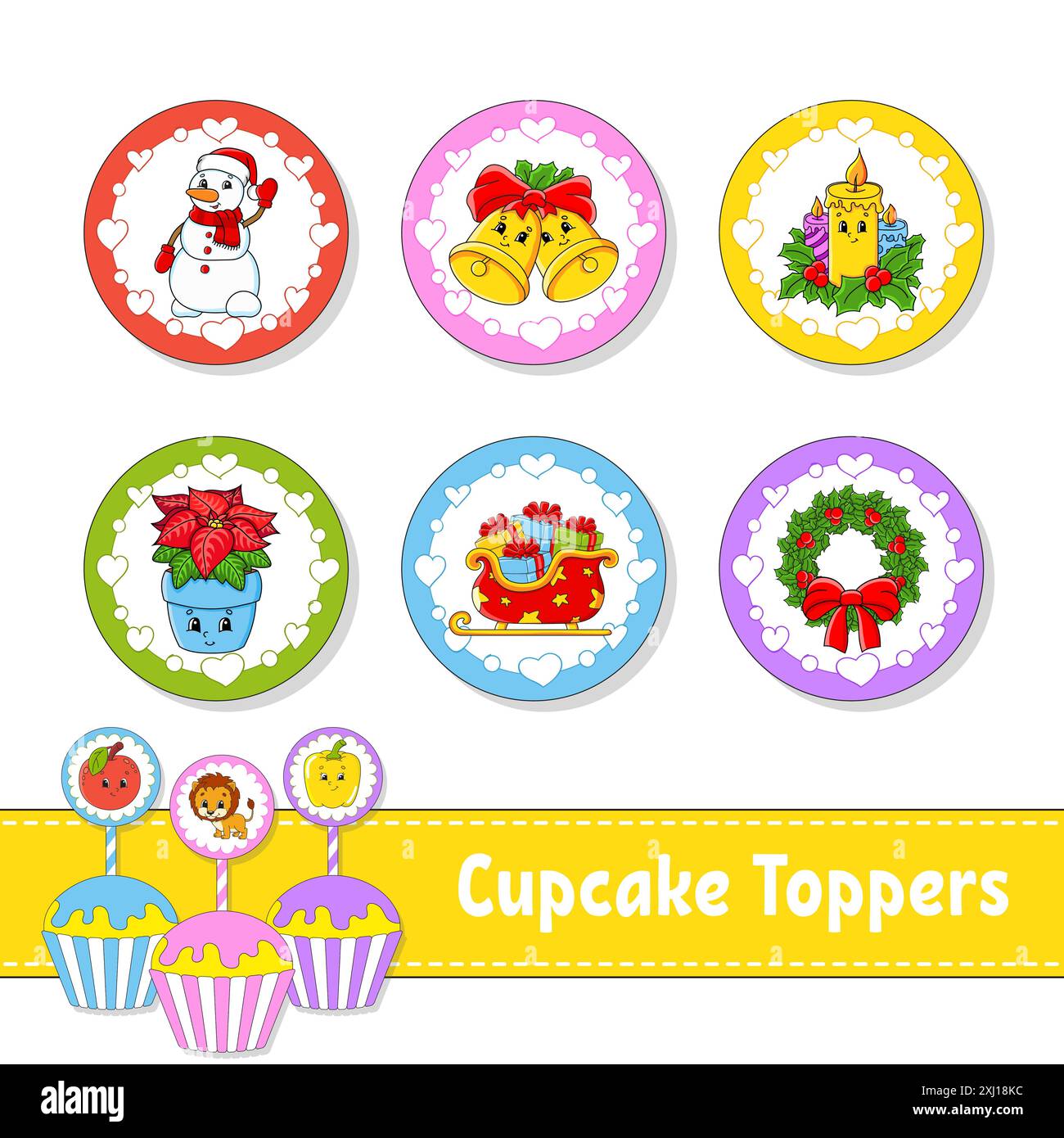 Cupcake Toppers. Set of six round pictures. cartoon characters. Cute ...