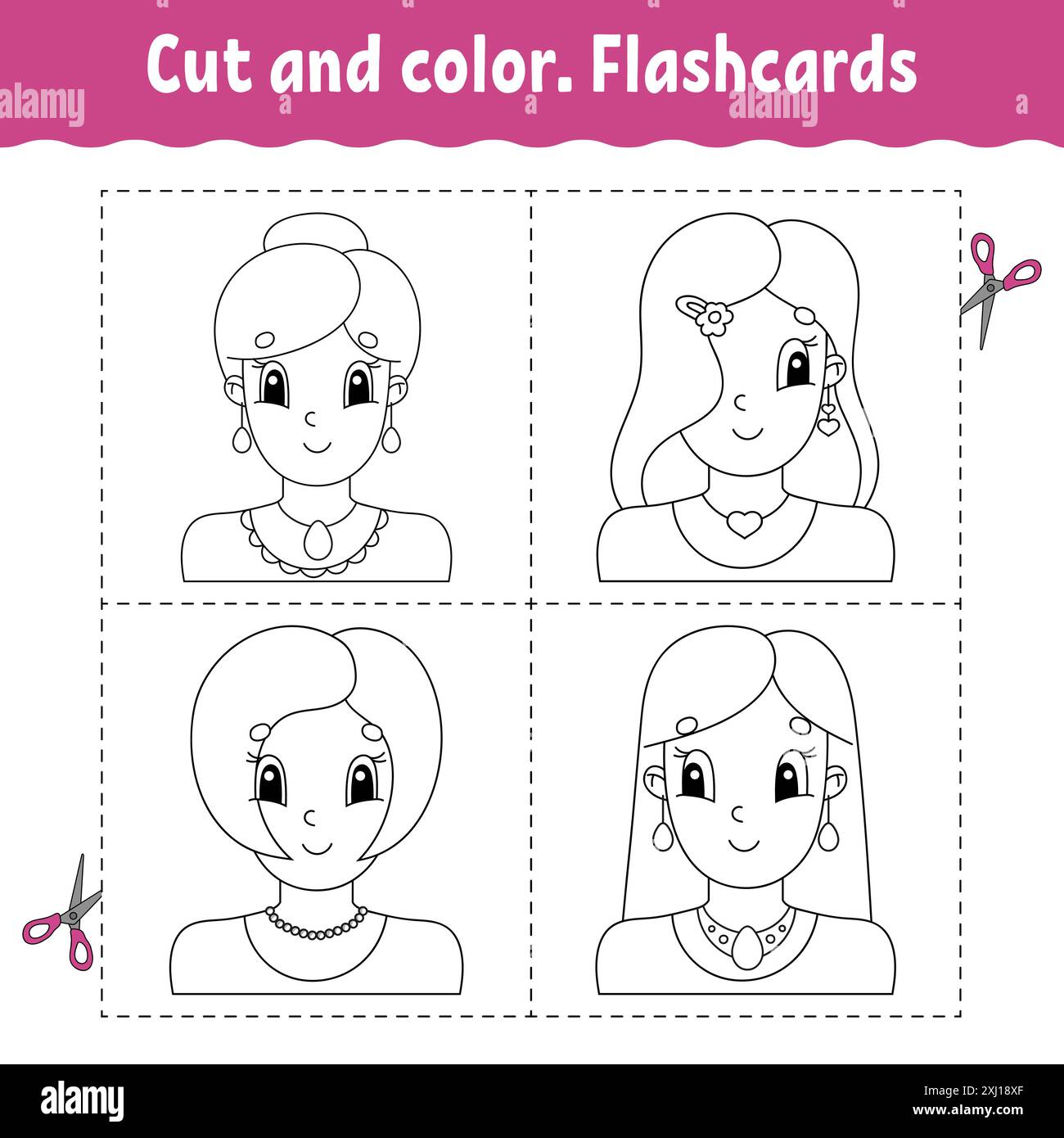 Cut and color. Flashcard Set. Coloring book for kids. Cute cartoon ...