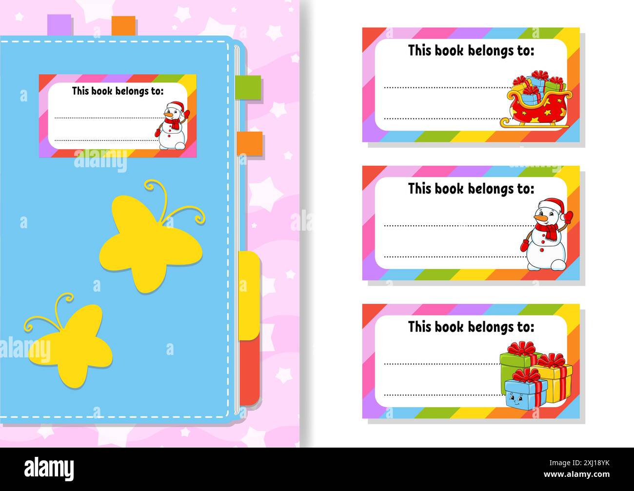 Book label stickers for kids. The rectangular shape. Cartoon character ...