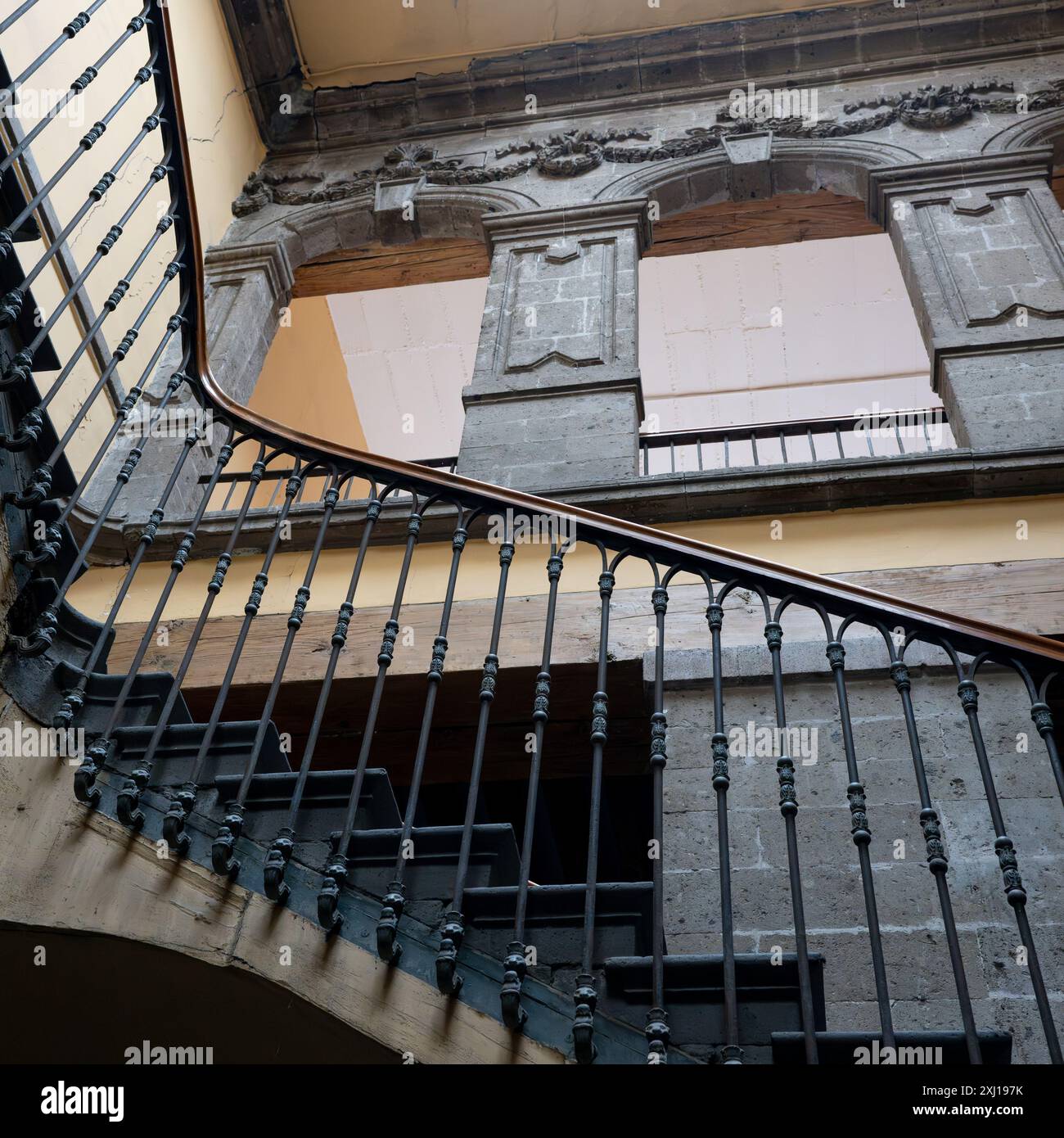 Upward view of an interior staircase of a building in Mexico City ...
