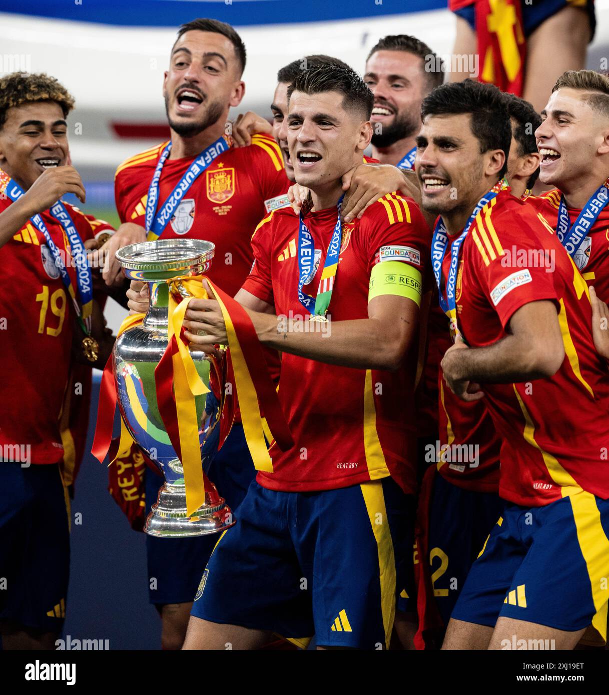 BERLIN, GERMANY - JULY 14: Alvaro Morata celebrate lifts the trophy ...