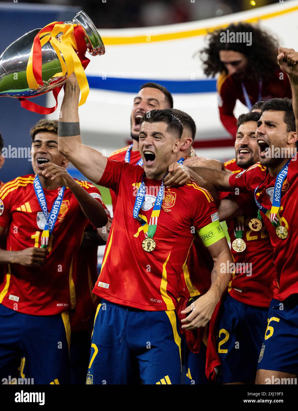 BERLIN, GERMANY - JULY 14: Alvaro Morata celebrate lifts the trophy ...