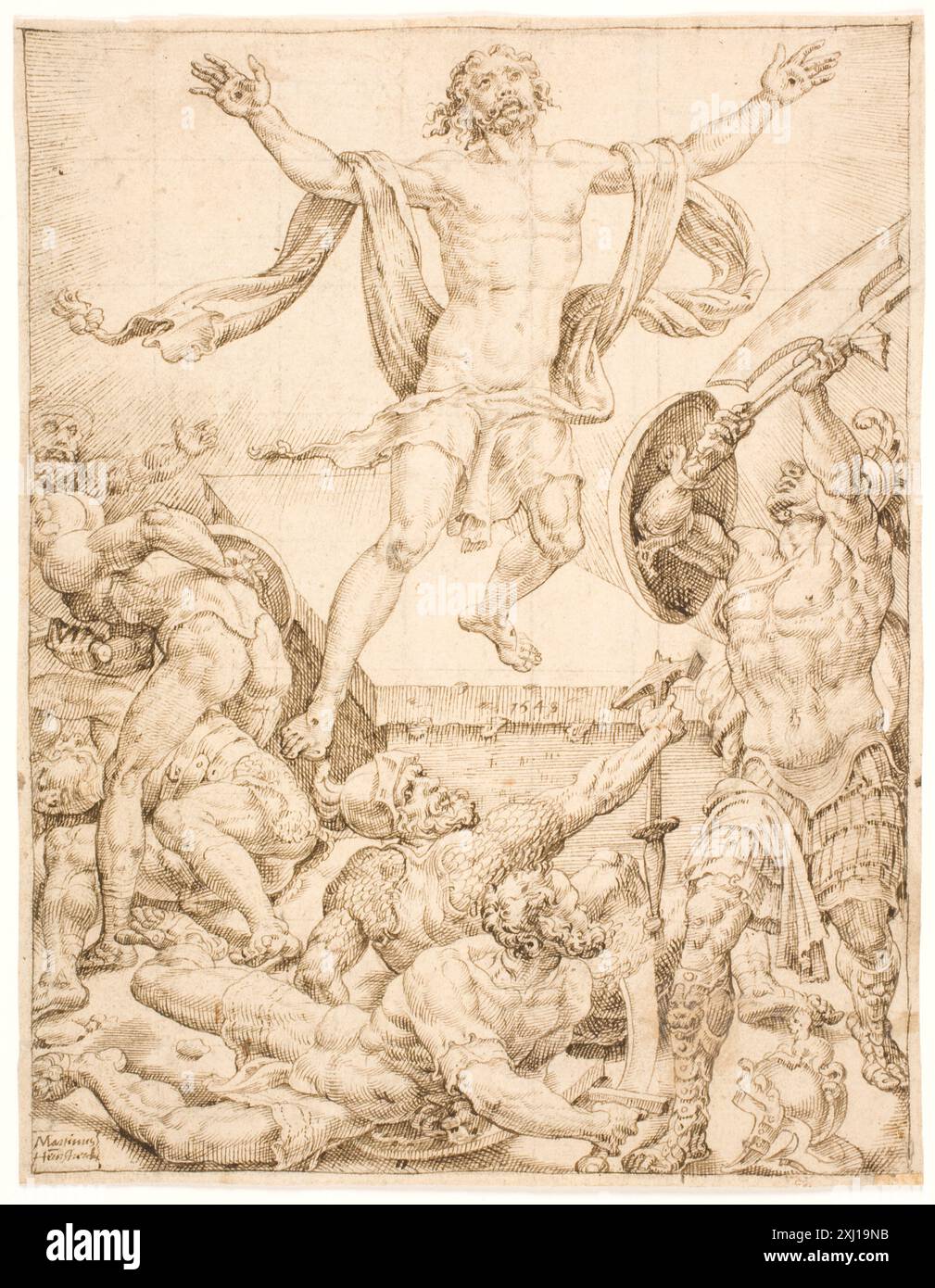 A drawing by Maarten van Heemskerck illustrating the Resurrection of ...