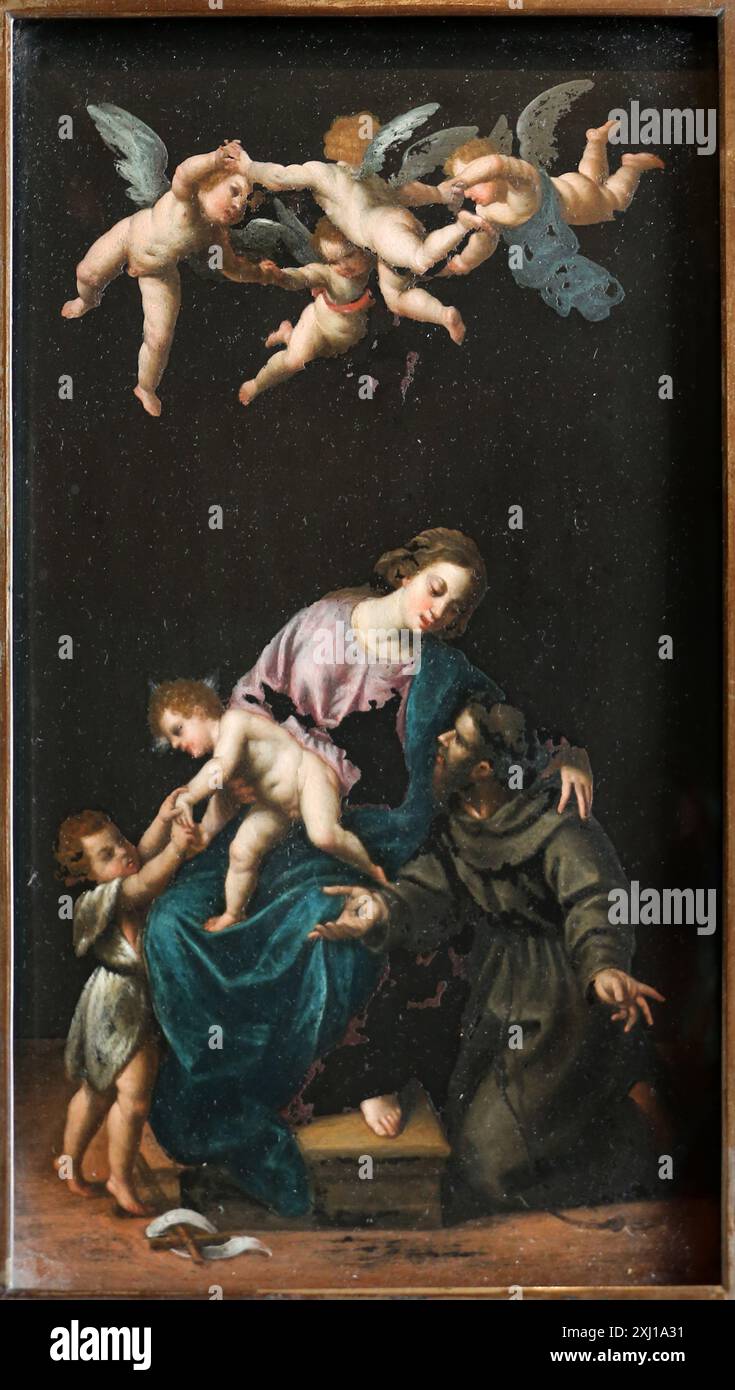 Alessandro Turchi .- Virgin with child Jesus and angels, with the Young ...