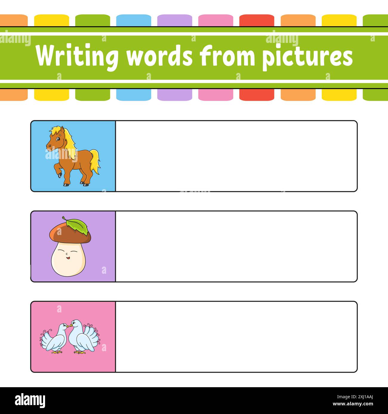 Writing words from pictures. Education developing worksheet. Activity ...