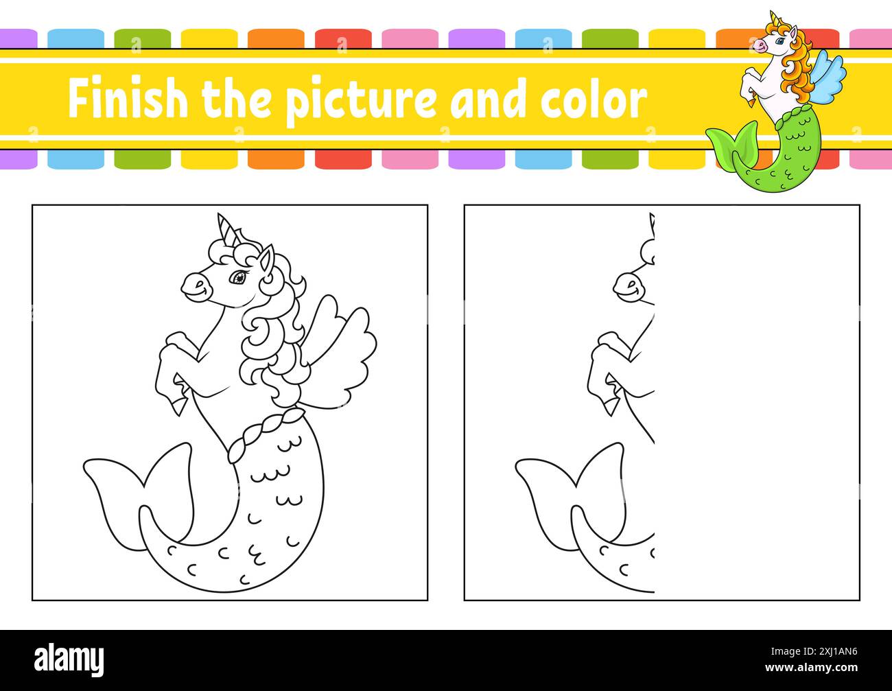 Finish the picture and color. cartoon character isolated on white ...