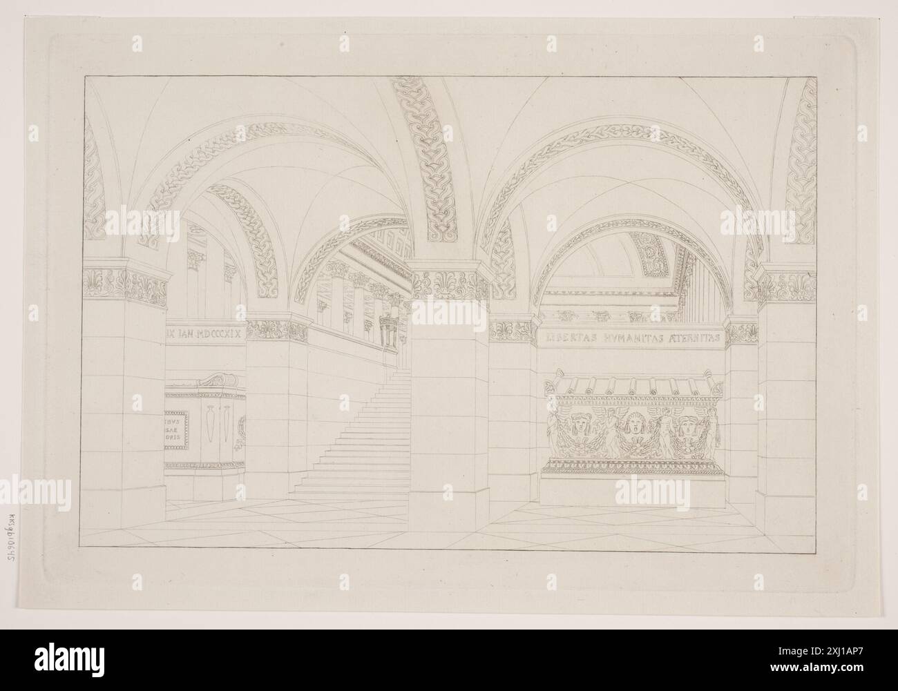 A copper engraving depicting an antique burial vault, created by G.F ...