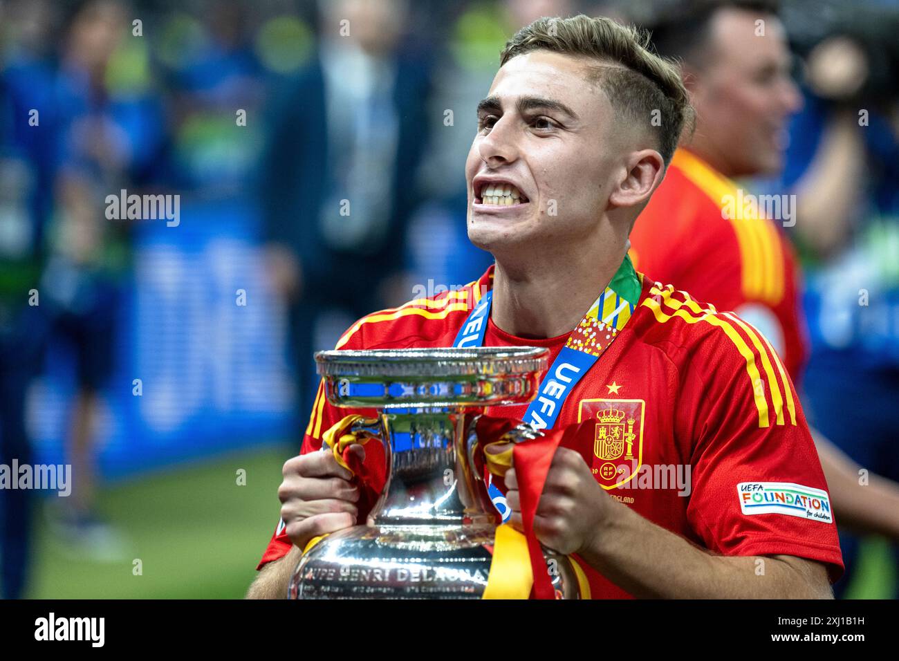 BERLIN, GERMANY - JULY 14: Fermin Lopez celebrates with the trophy ...