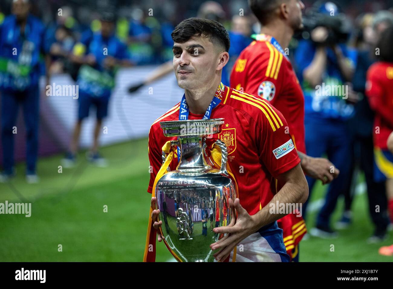 BERLIN, GERMANY - JULY 14: Ferran Torres celebrates with the trophy ...