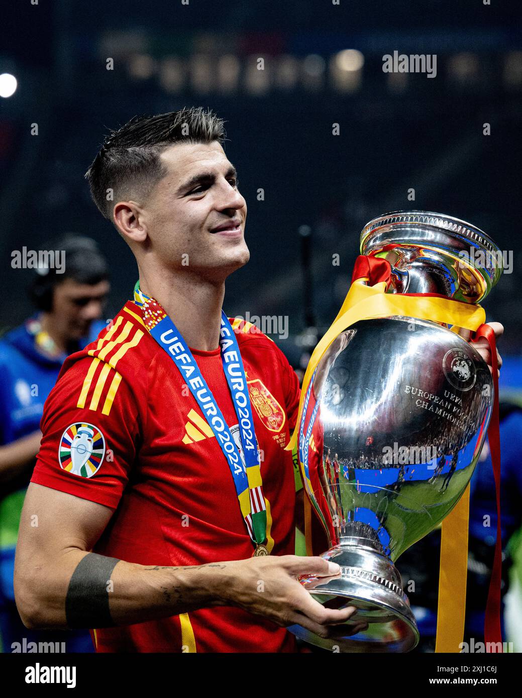 BERLIN, GERMANY - JULY 14: Alvaro Morata of Spain celebrates with a ...