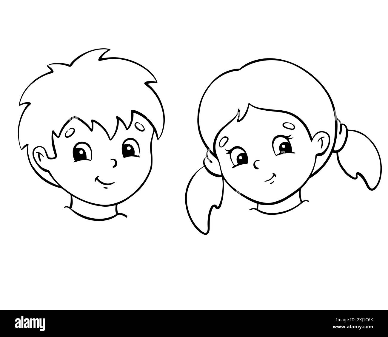 Brother and sister. Boy and girl. Coloring page for kids. Digital stamp ...