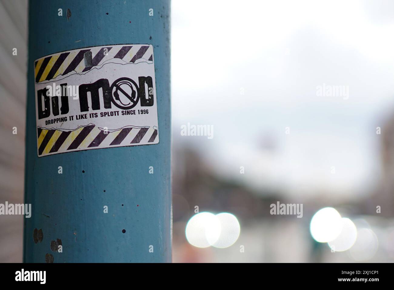 DJ Mod Lamp Post sticker in Cardiff, July 2024 Stock Photo - Alamy