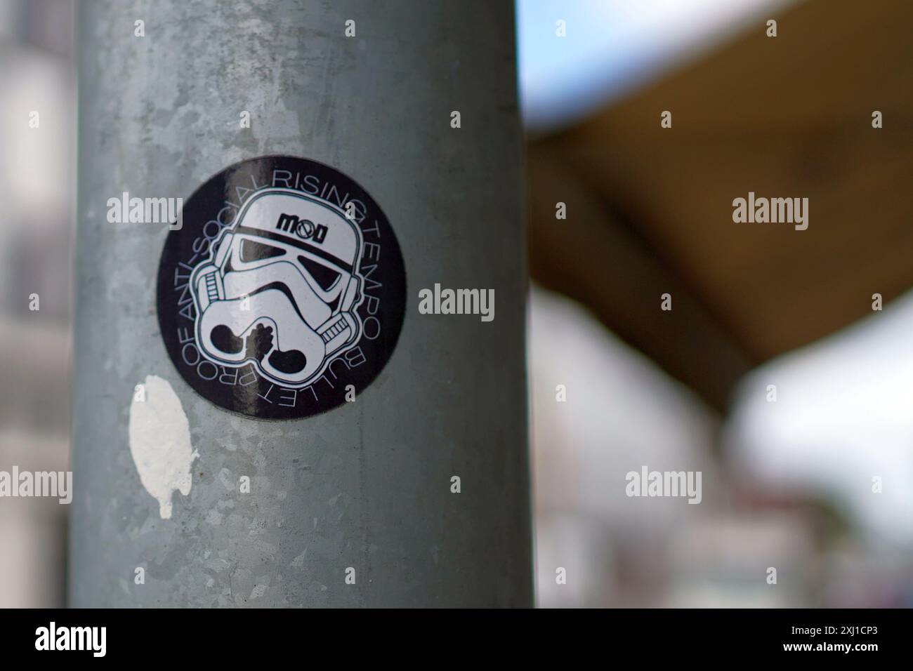 Storm Trooper Face Lamp Post sticker in Cardiff, July 2024 Stock Photo ...