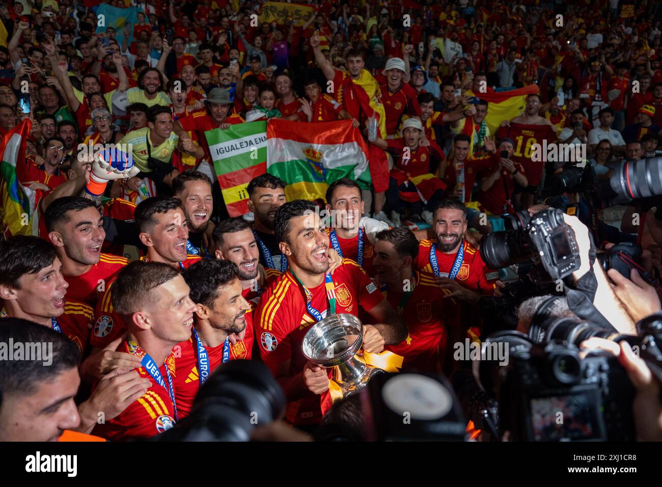 BERLIN, GERMANY - JULY 14: Rodri, Alex Remiro, Dani Olmo, David Raya ...