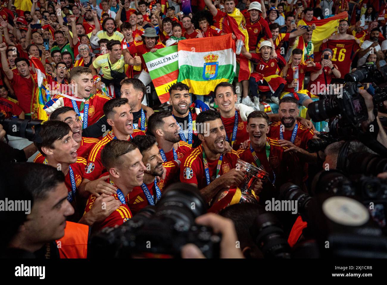 BERLIN, GERMANY - JULY 14: Rodri, Alex Remiro, Dani Olmo, David Raya ...