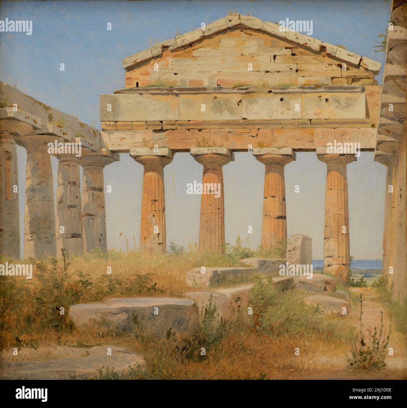 Painting by Constantin Hansen depicting the Temple of Athena in Paestum ...