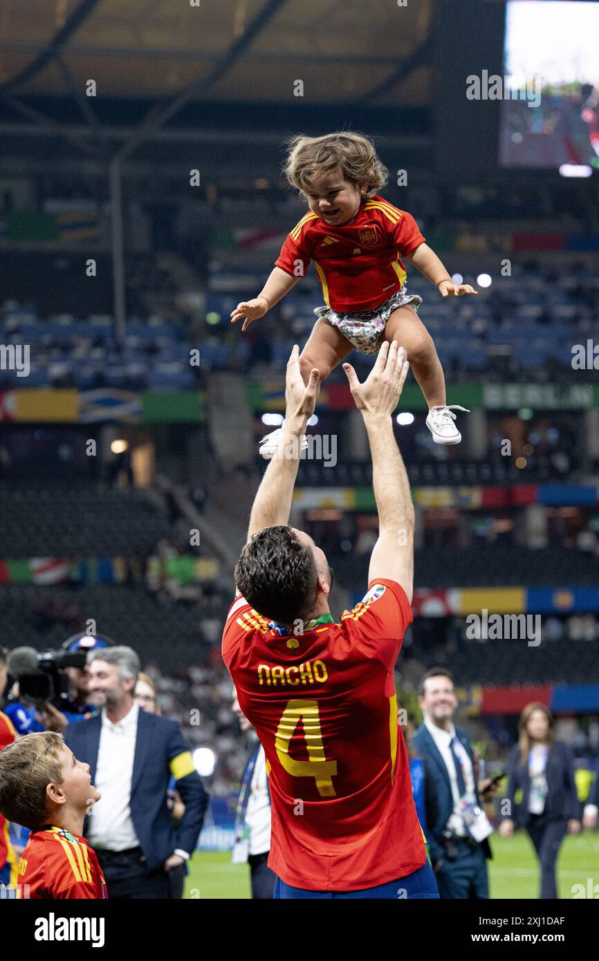 BERLIN, GERMANY - JULY 14: Nacho of Spain celebrates with kids during ...