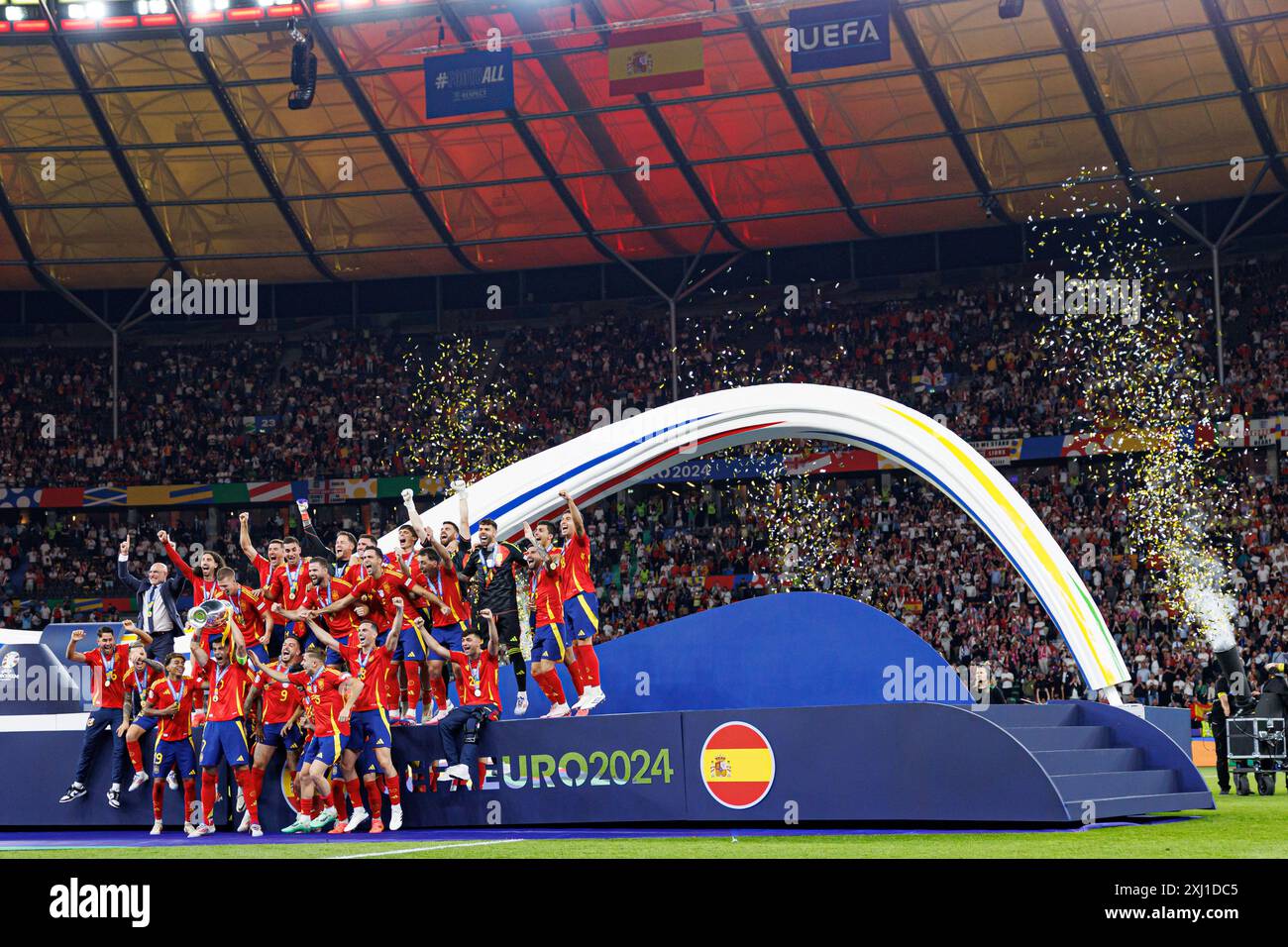 Team of Spain seen celebrating with a trophy during UEFA Euro 2024 ...