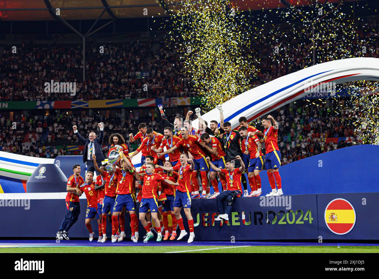 Team of Spain seen celebrating with a trophy during UEFA Euro 2024 ...