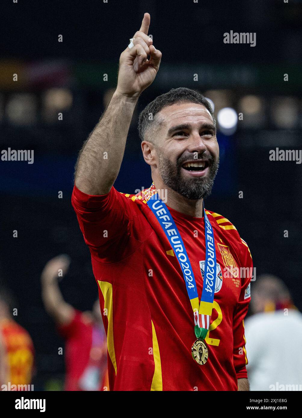 BERLIN, GERMANY - JULY 14: Dani Carvajal of Spain celebrates during the ... BERLIN, GERMANY - JULY 14: Dani Carvajal of Spain celebrates during the ...