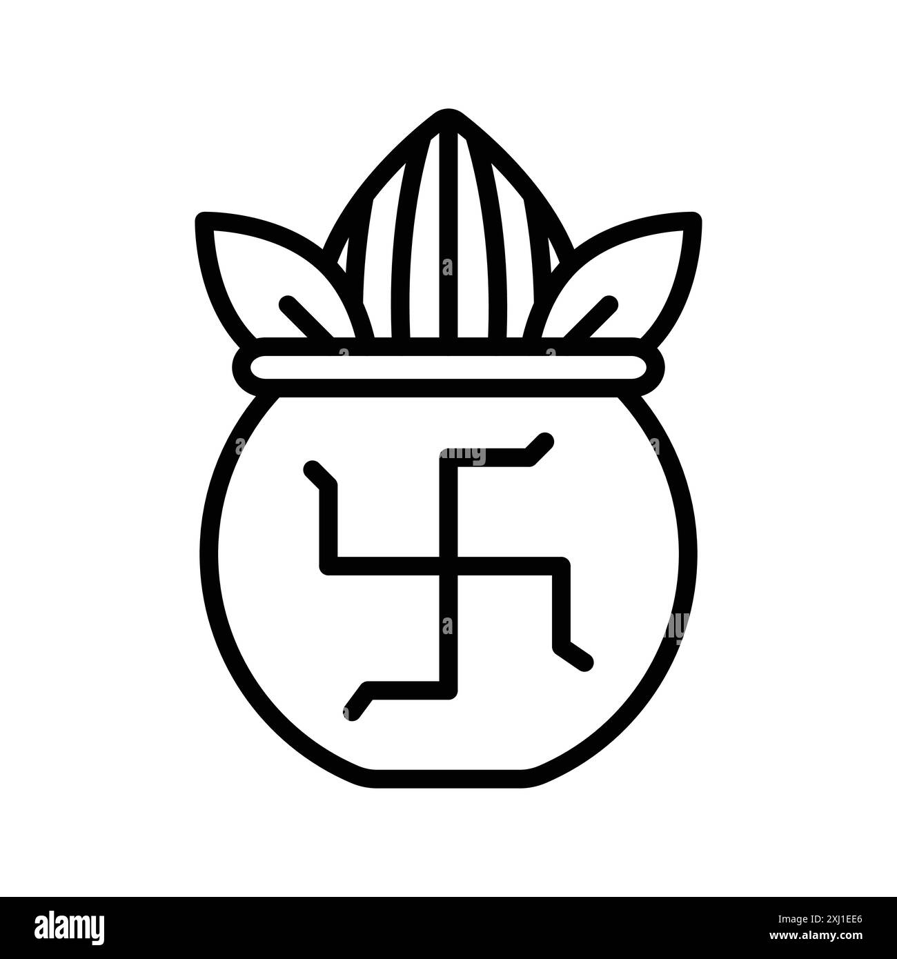 Kalash With Coconut Icon Linear Logo Mark Set Collection In Black And