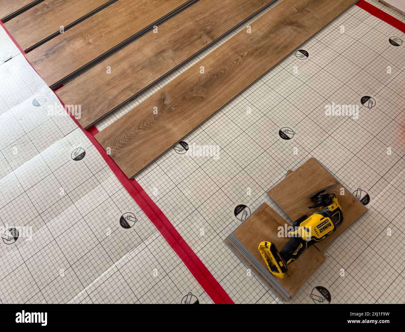Tools and Materials for Vinyl Plank Flooring Installation Stock Photo ...