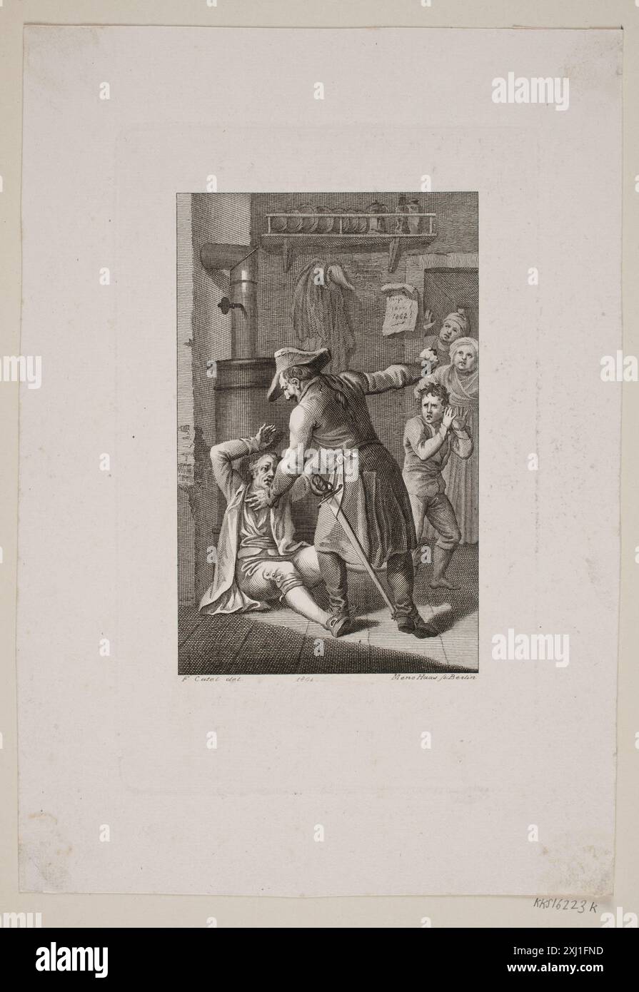 Illustration with uniformed person in fight with a lying down man Haas, Meno 1752 - 1833, Catel ...
