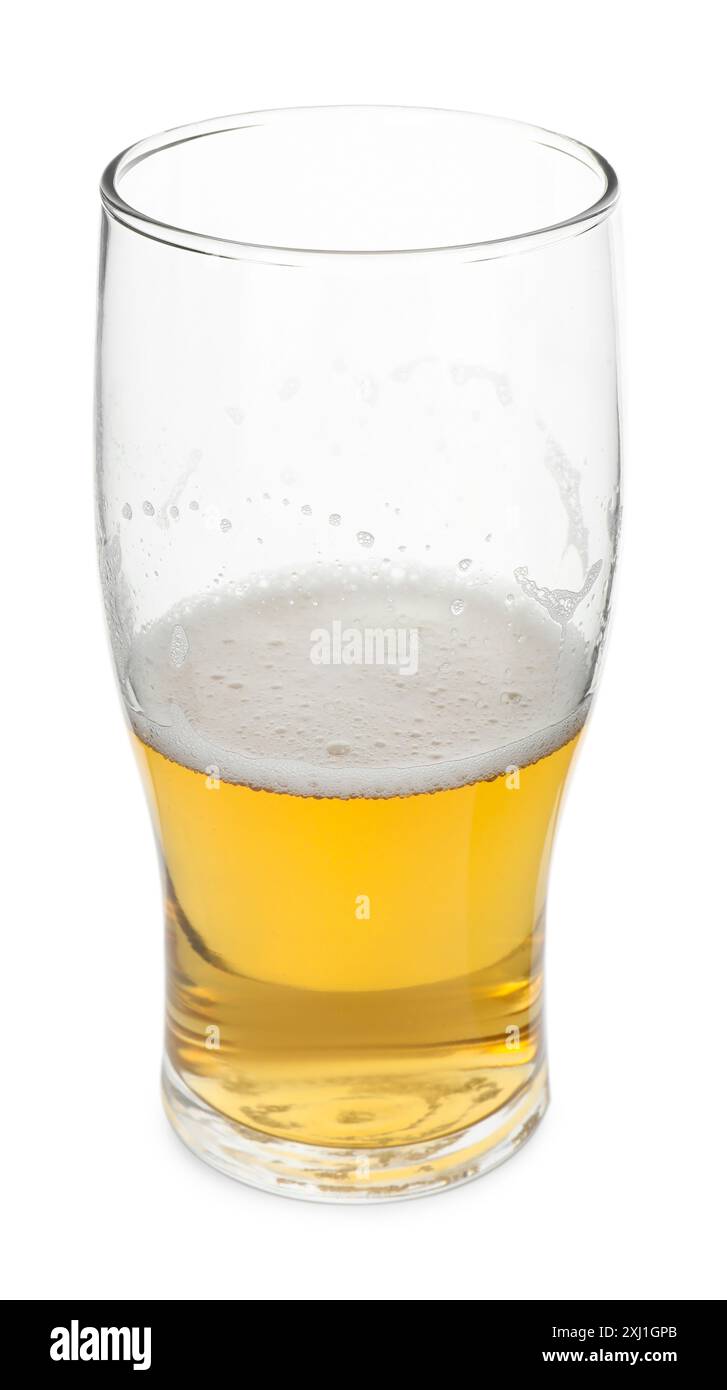 Half full glass of beer isolated on white Stock Photo - Alamy