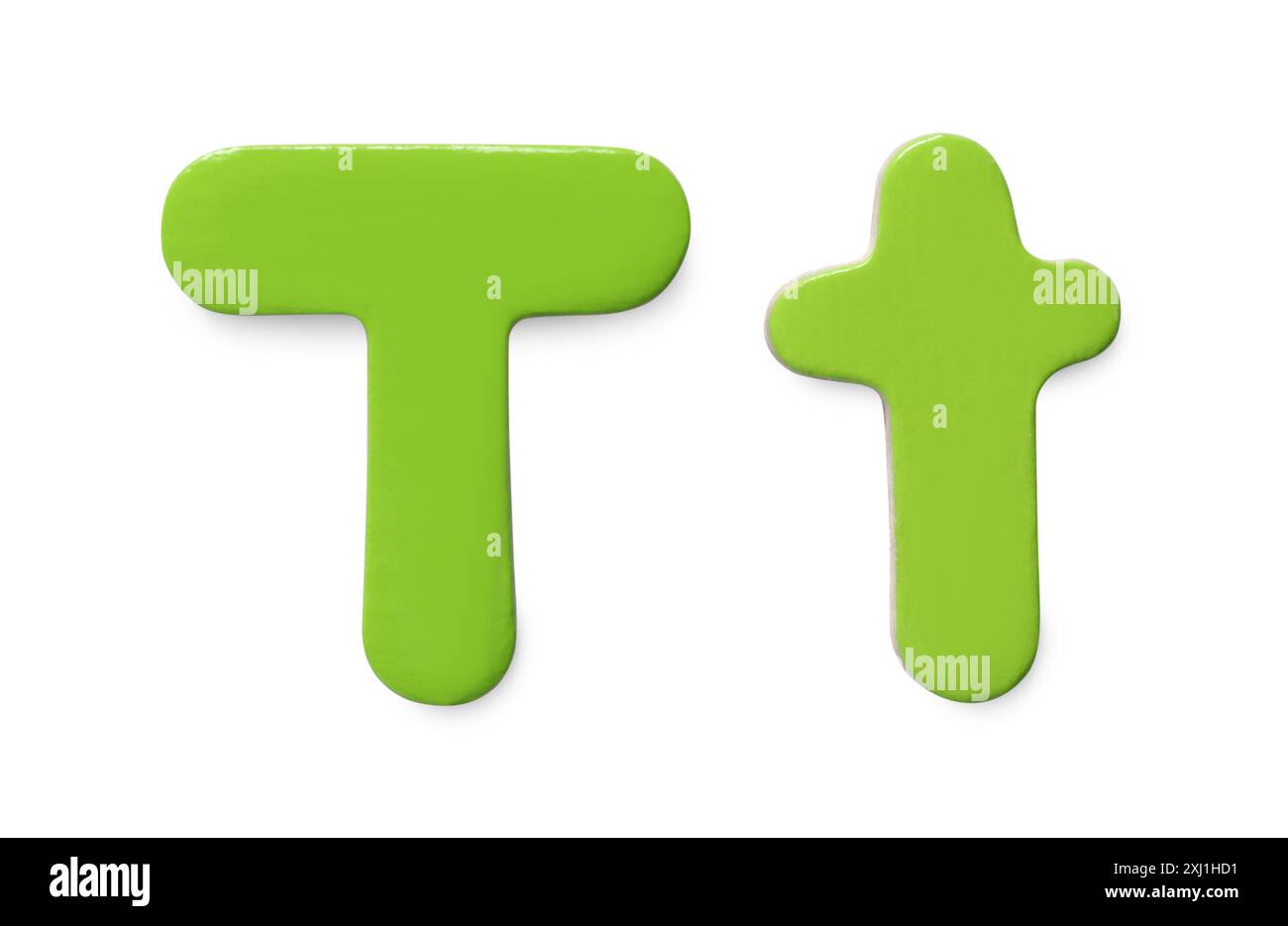 Uppercase and lowercase green magnetic letter T isolated white Stock ...