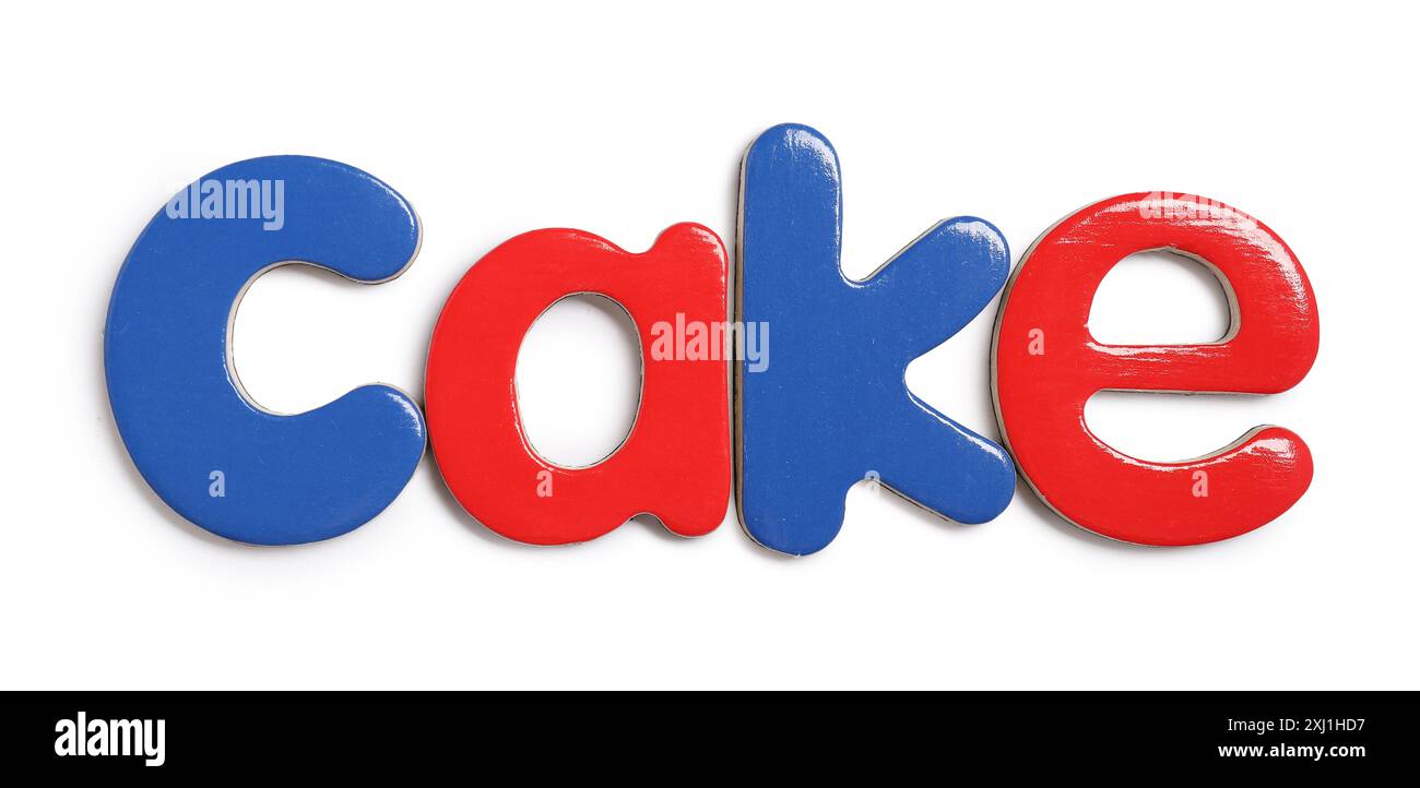 Alphabet. Word Cake of magnetic letters isolated on white, top view ...