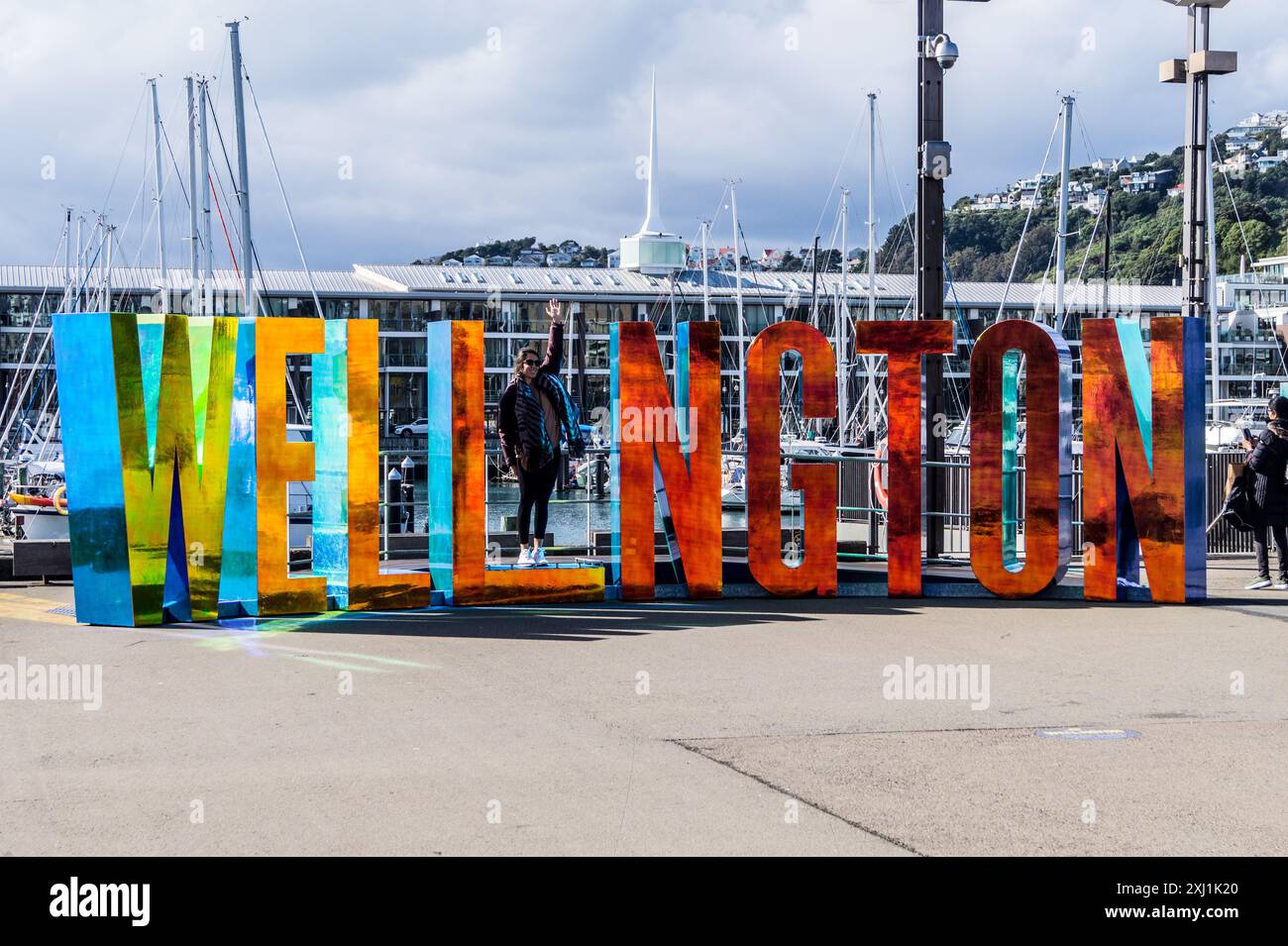Giant Wellington sign in coloured acrylic, harbour, Wellington, New ...