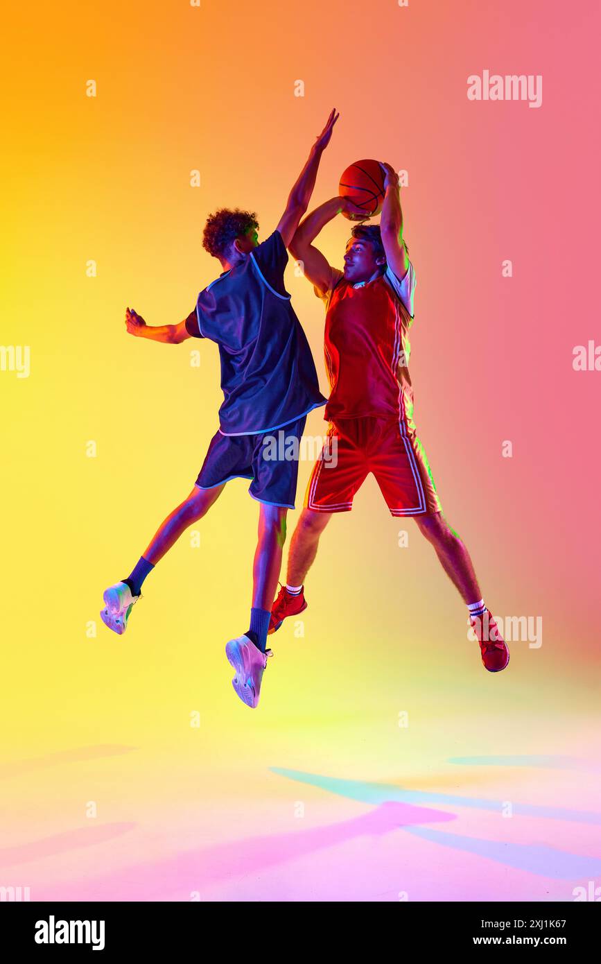 Powerful slam dunk. Dynamic basketball practice session with two ...