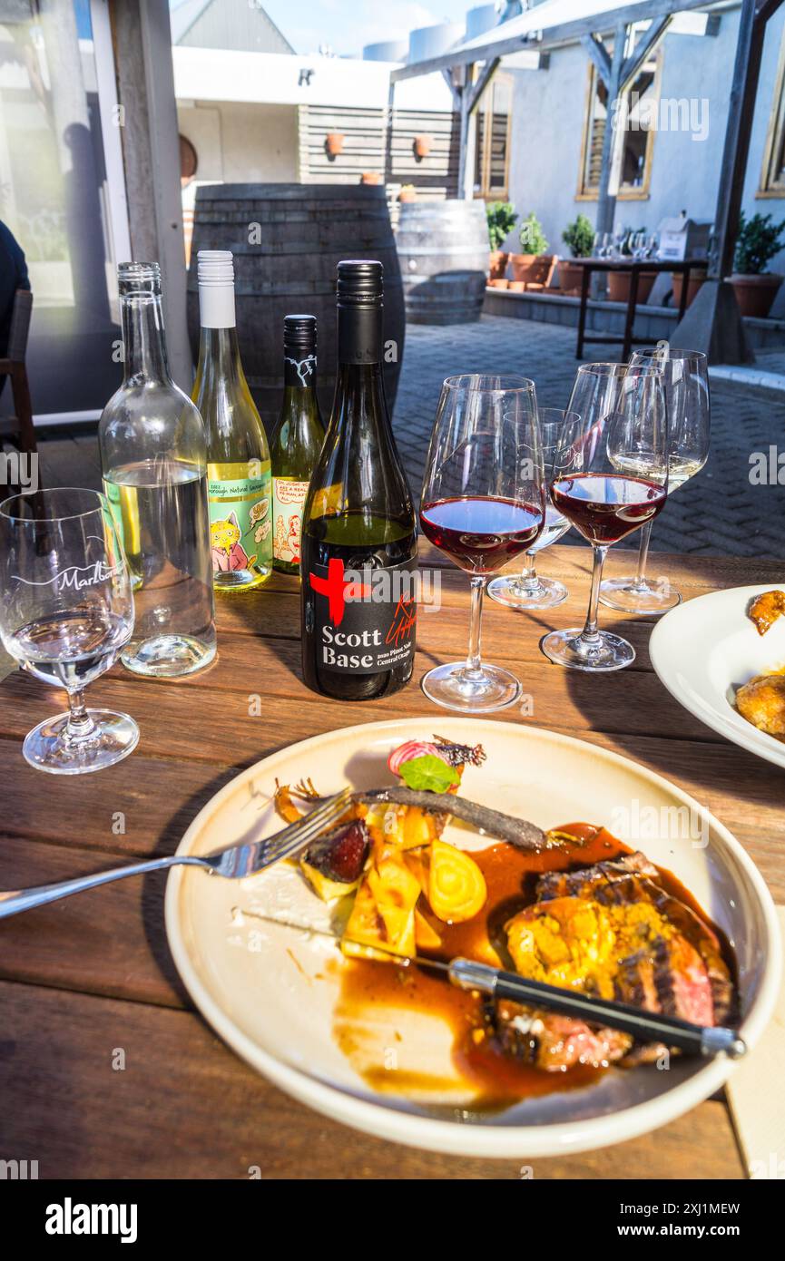 A bottle and glasses of Scott Base Otago Pinot Noir red wine, Scott ...