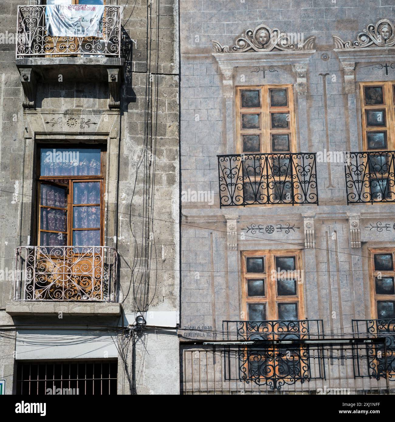 Exterior façade view of buildings in Mexico City, Cuauhtémoc, Mexico ...
