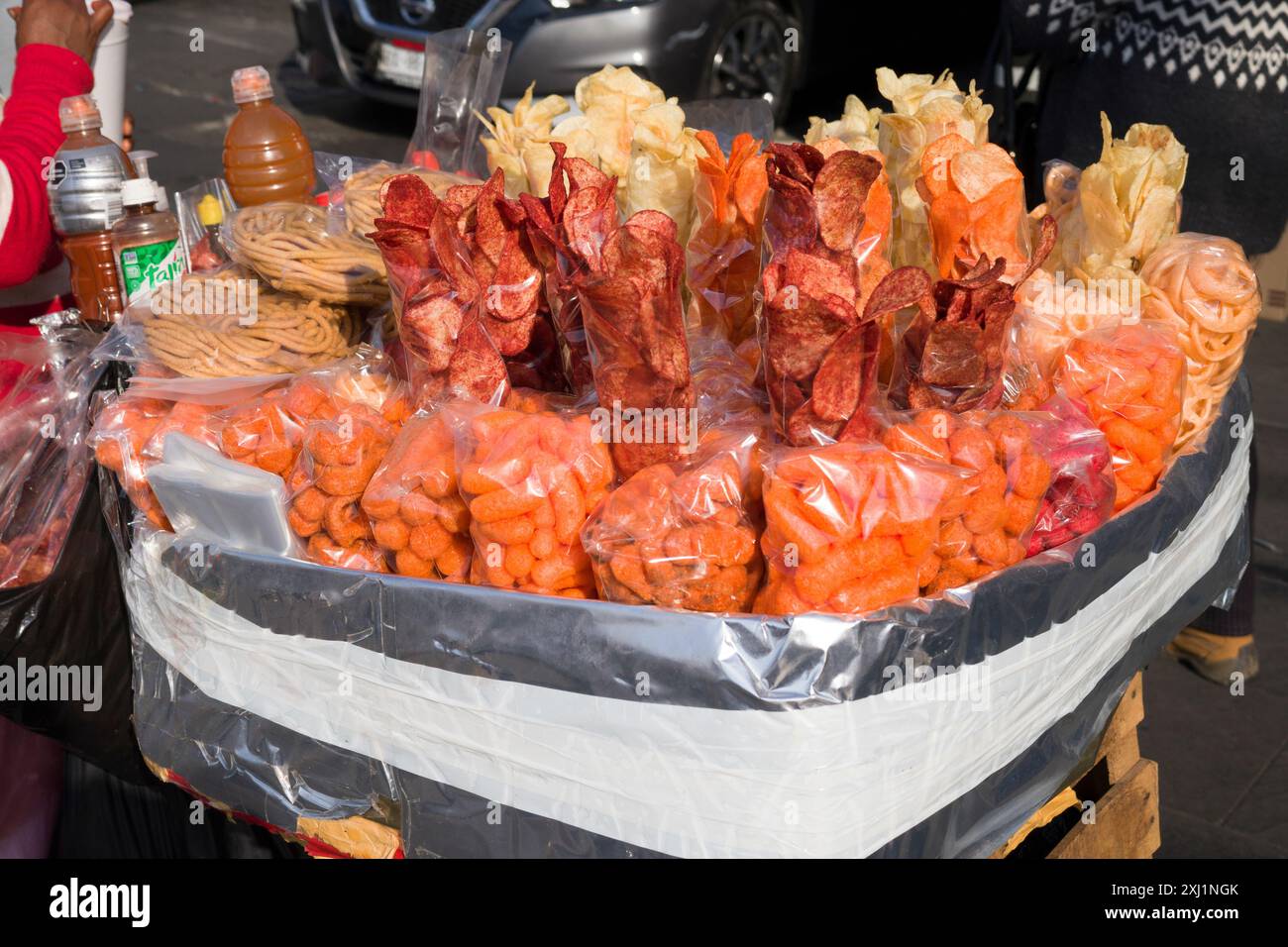 Container of assorted packages on display at a shop in Mexico City ...