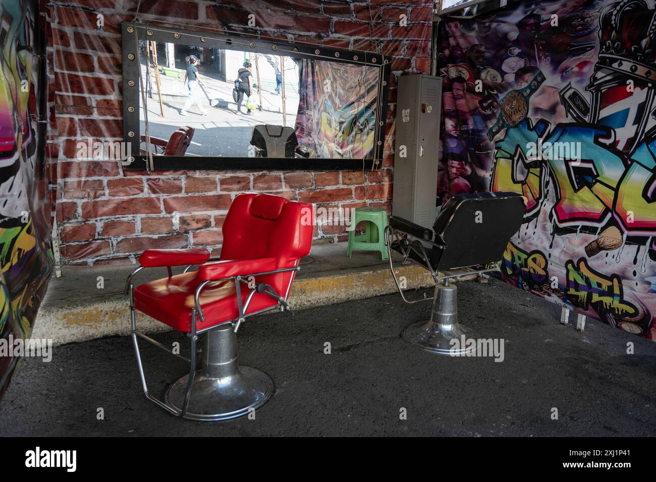 Barber shop chairs inside a room in Cuauhtémoc, Mexico City, Mexico ...