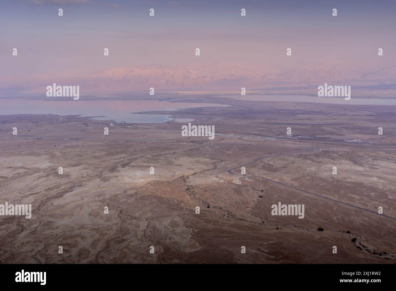 The panorama view over the border between Jordan and Israel, the Dead ...