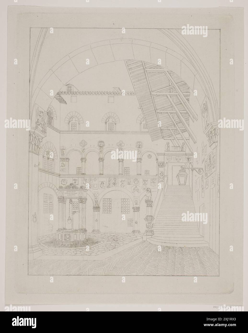 Copper engraving by G.F. Hetsch (1788–1864) depicting a prison farm ...