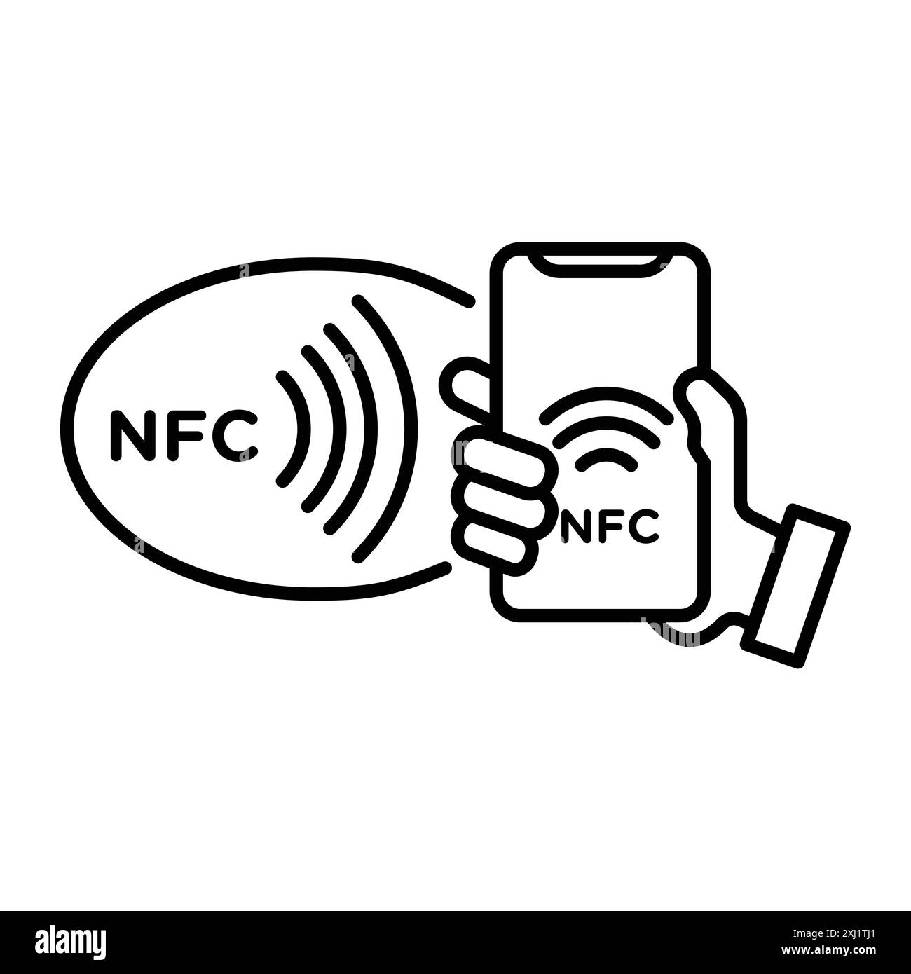 NFC wireless payment icon linear logo mark set collection in black and white for web Stock ...