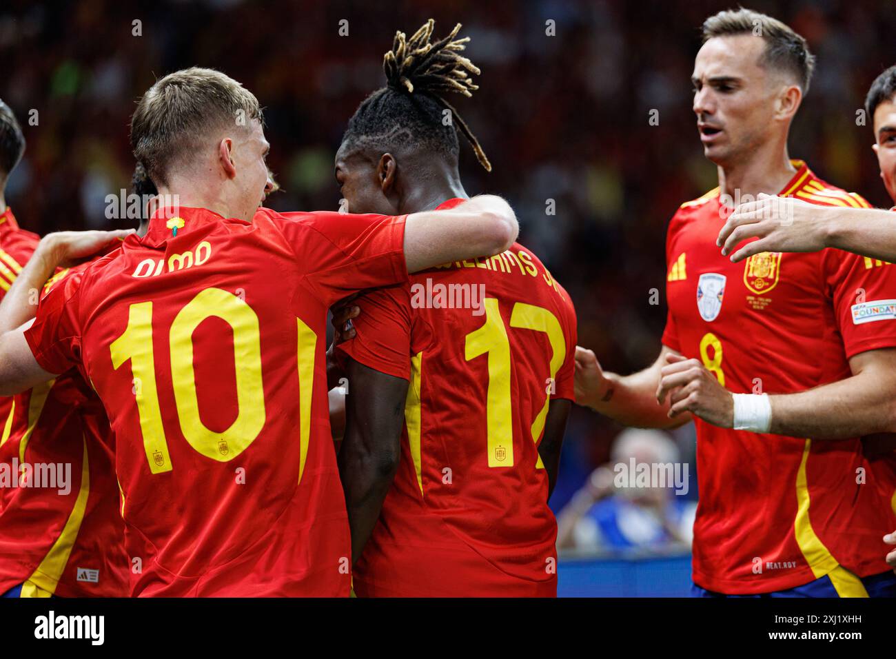Team of Spain seen celebrating after scored goal during UEFA Euro 2024 ...