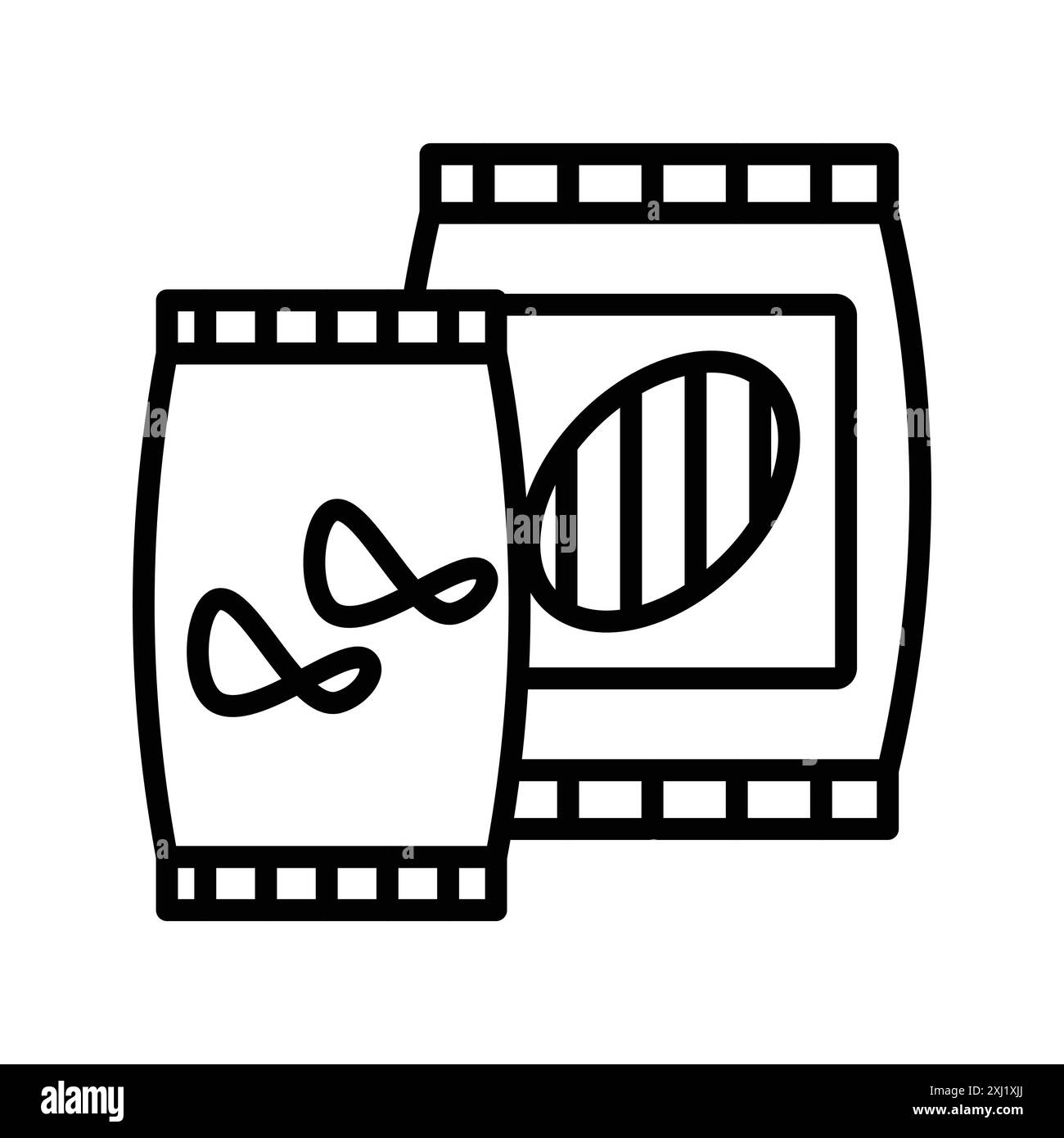 Potato chips Snacks bag icon linear logo mark set collection in black ...