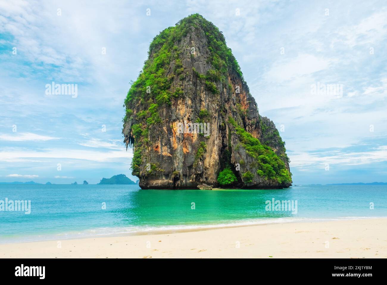 Phra Nang sandy beach with Ko Rang Nok rocky island with nobody, Railay ...
