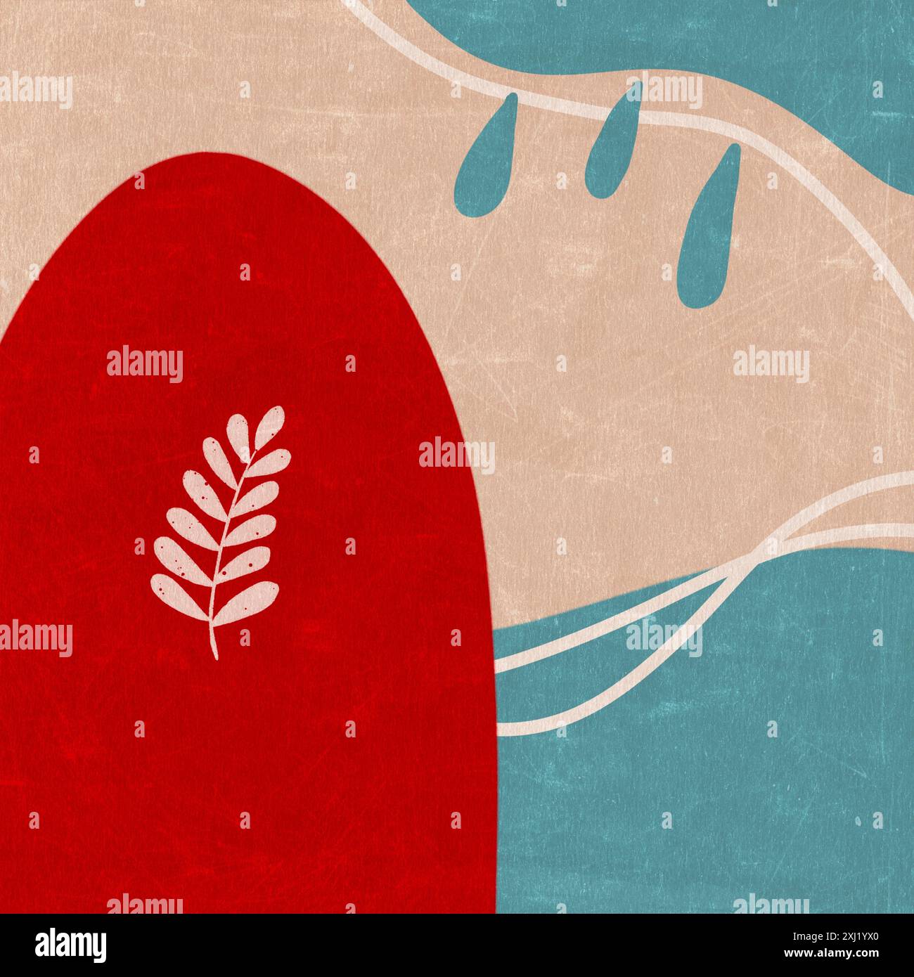 Abstract minimalist artwork with bold colors, nature elements, and ...