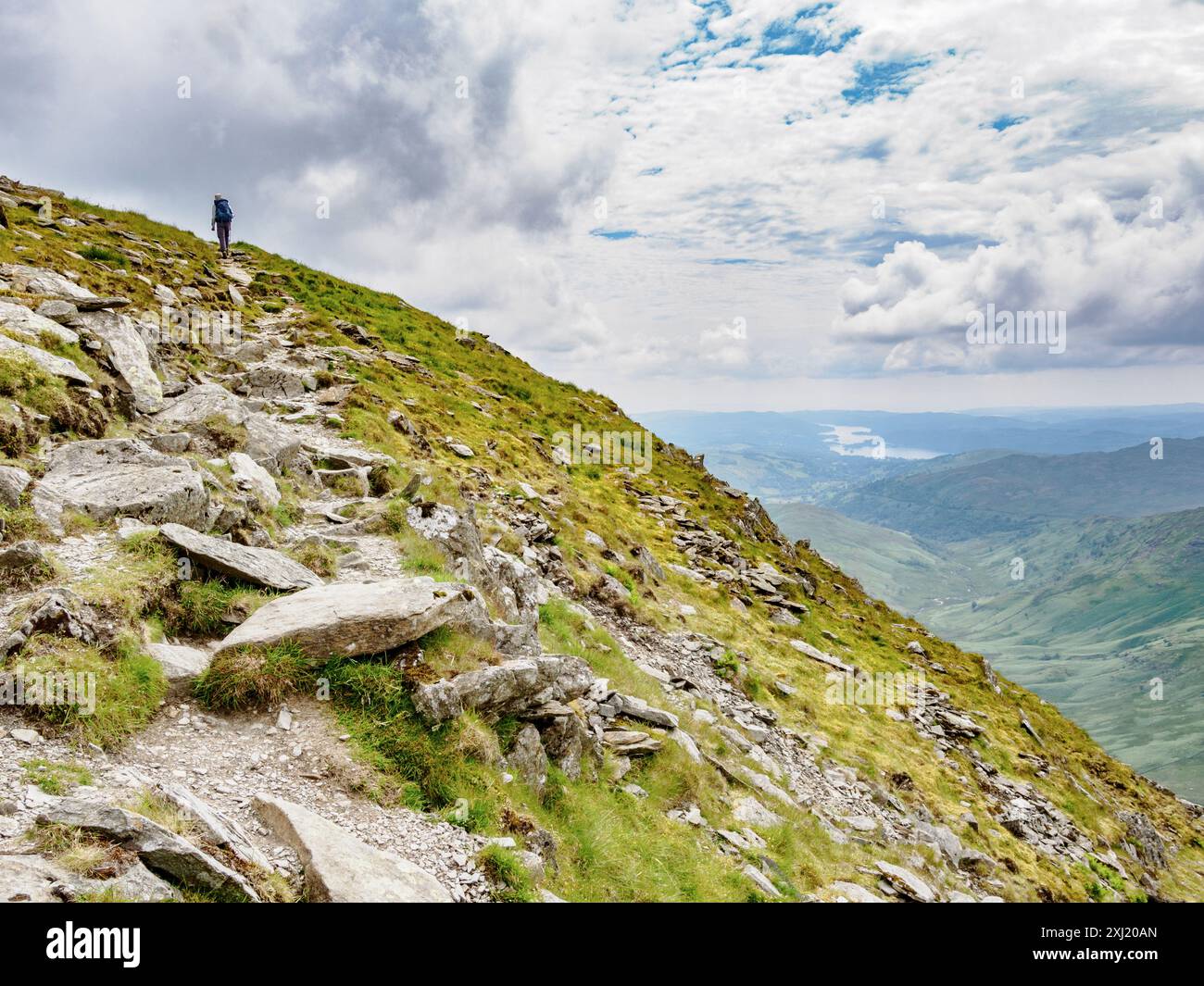 Walker ascending the steep path from Threshthwaite Mouth to ...